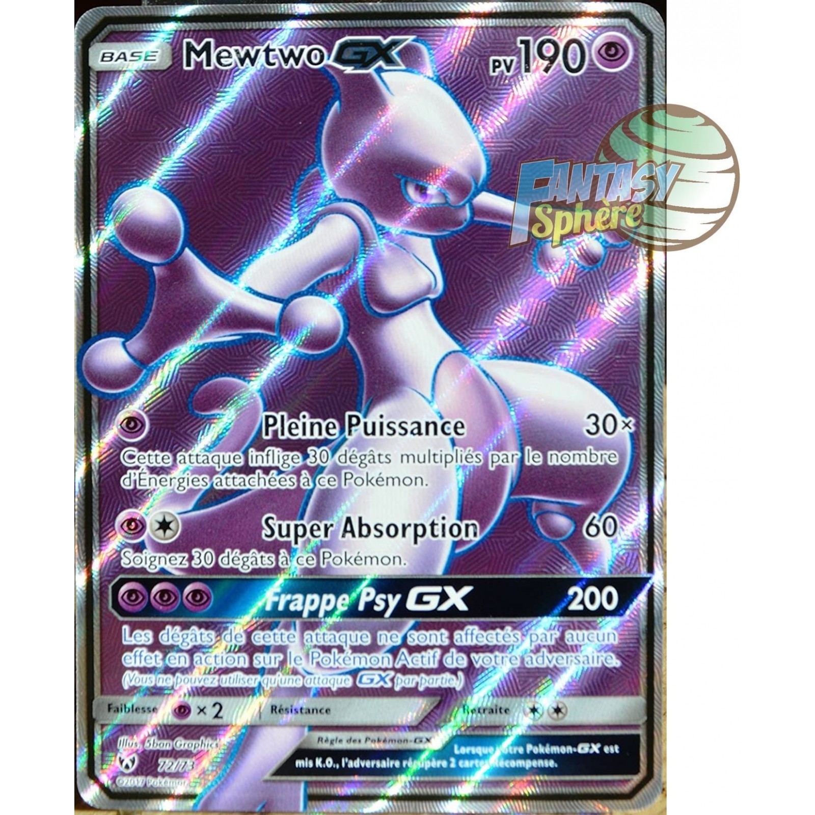 Mewtwo GX - Full Art Ultra Rare Ultra Rare 72/73 - Soleil et Lune 3.5 ...